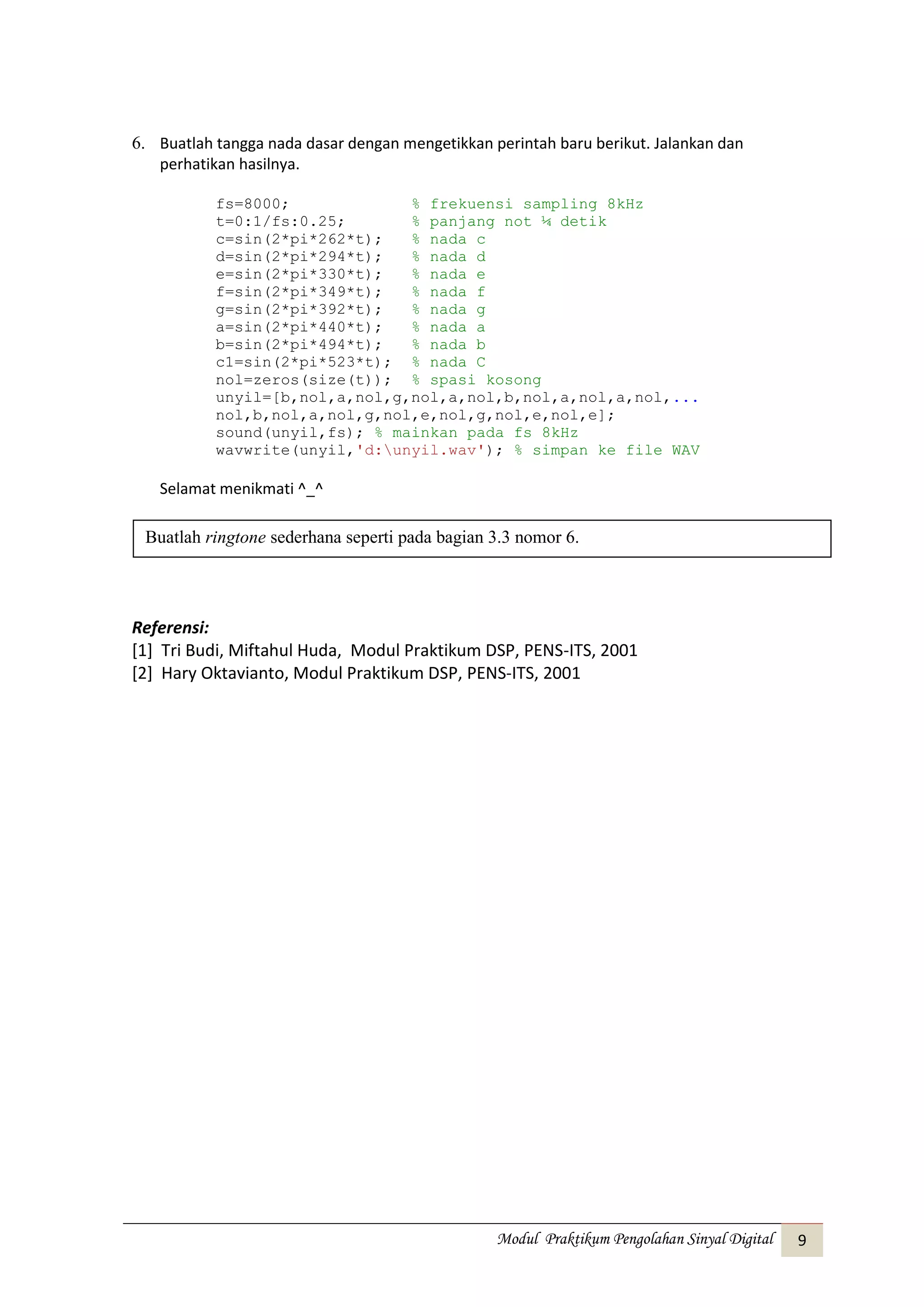 2 dasar praktikum sinyal dgn matlab | PDF