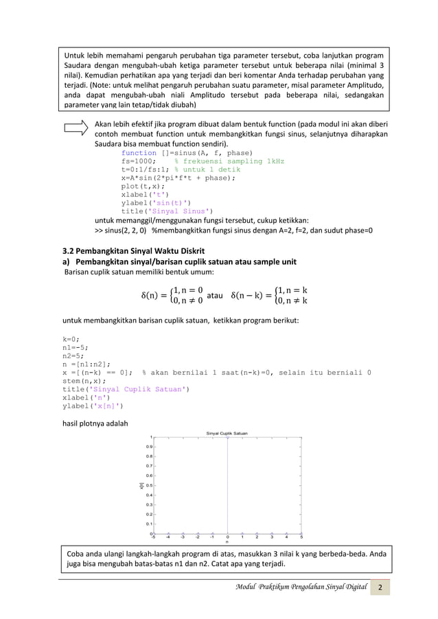 2 dasar praktikum sinyal dgn matlab | PDF