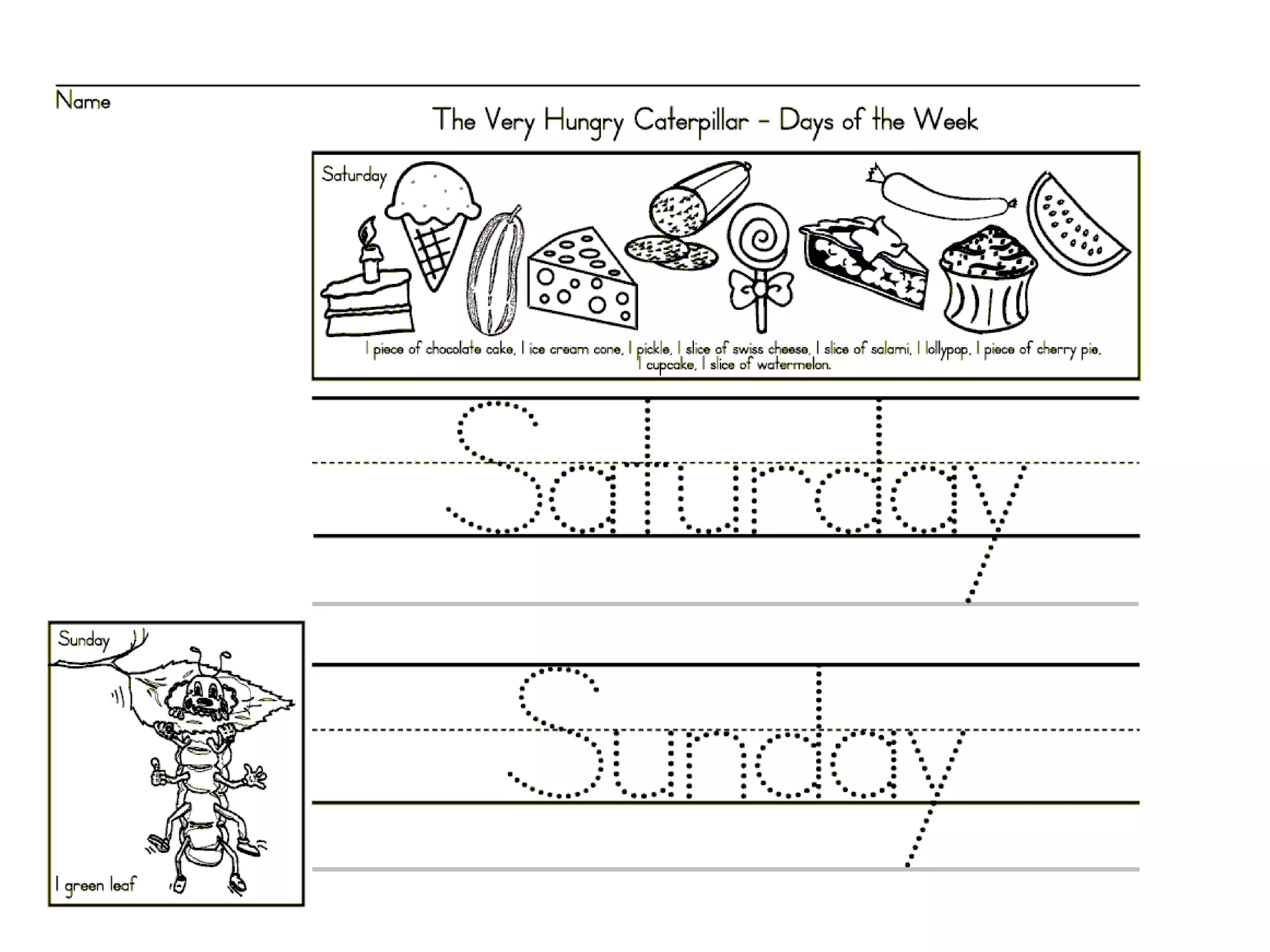 2 days of teh week the very hungry caterpillar | PDF