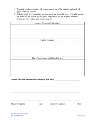 KTC Work Ethic Grading Form | DOCX