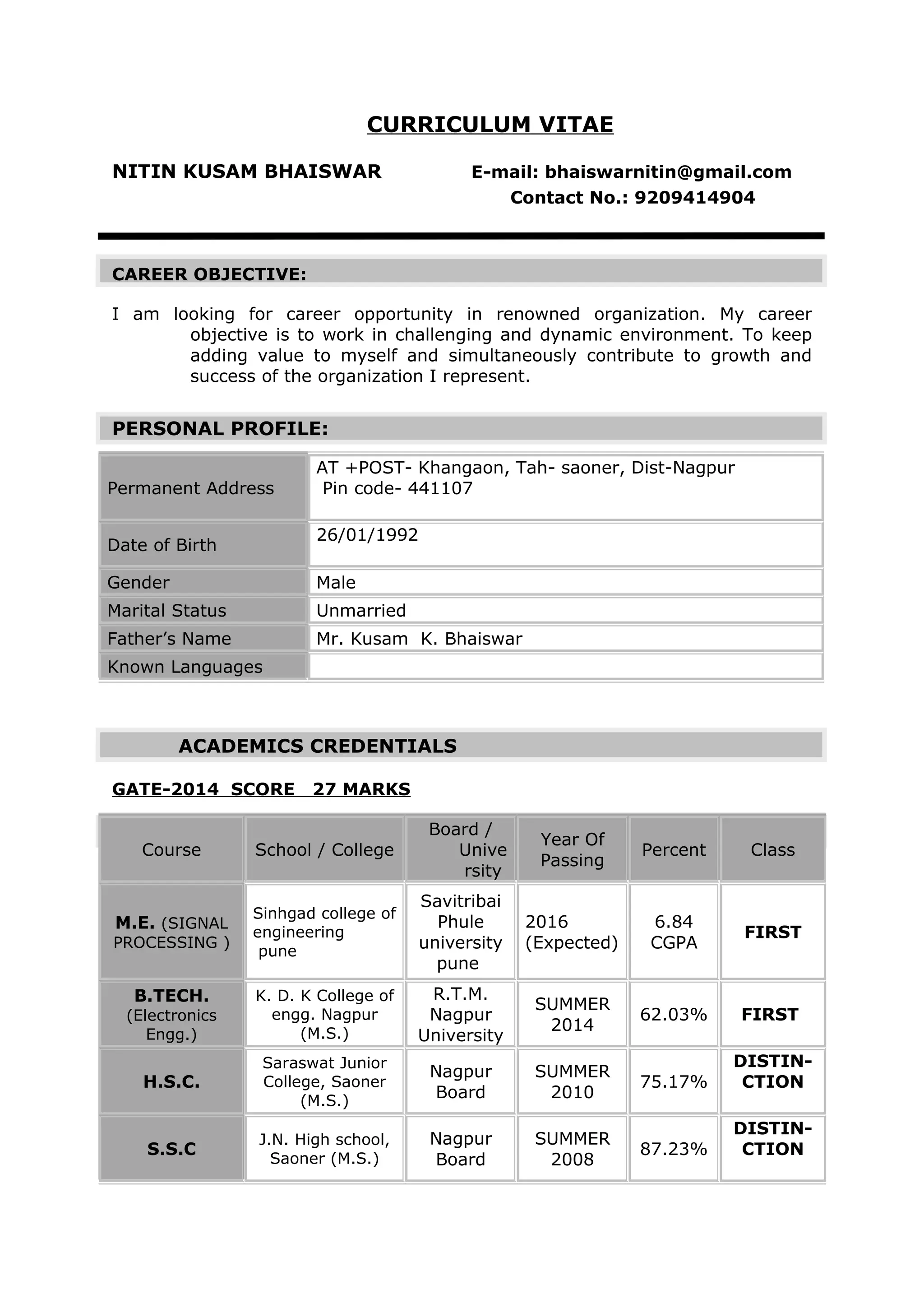 NITIN RESUME | DOC | Technology & Computing