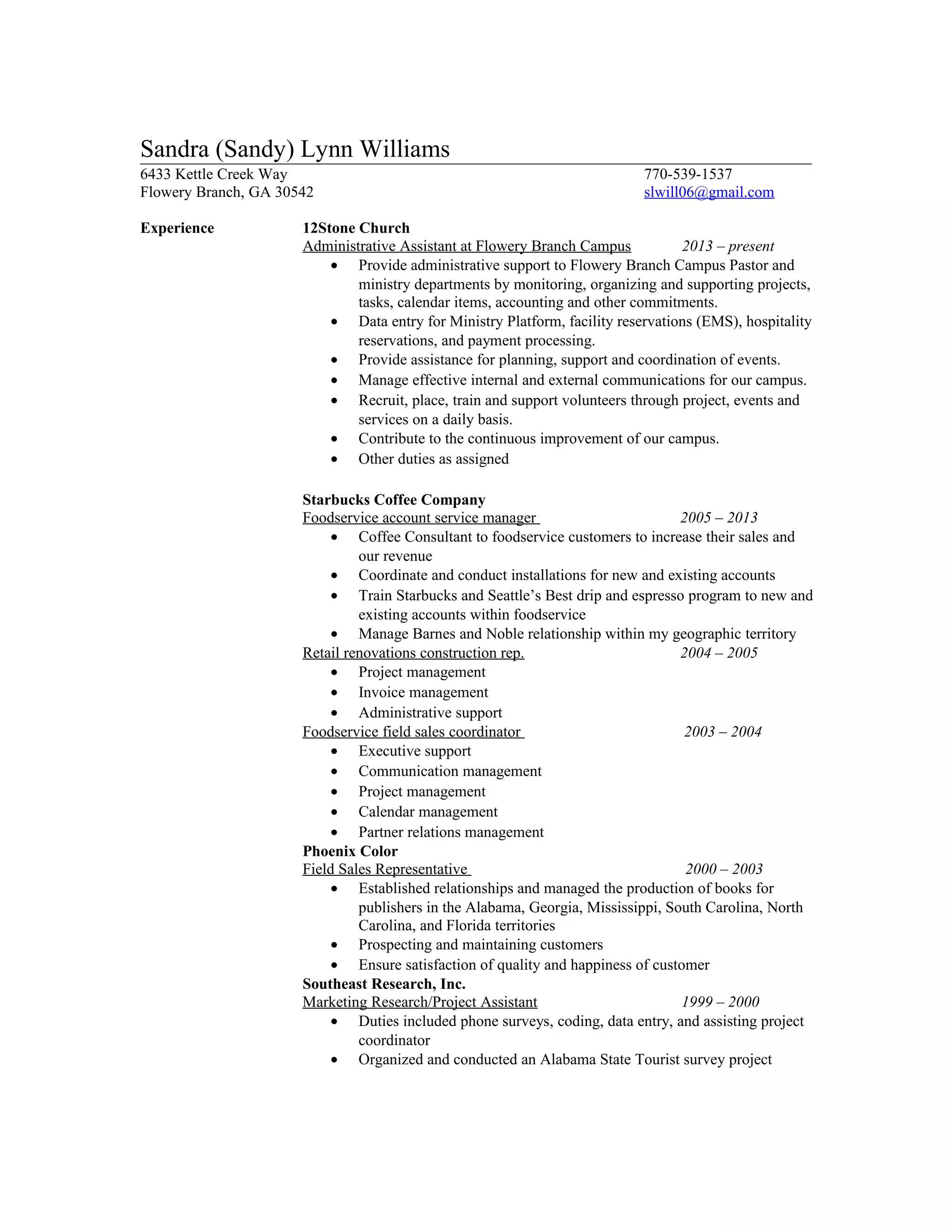 resume -- Sandy Lynn Williams | DOC