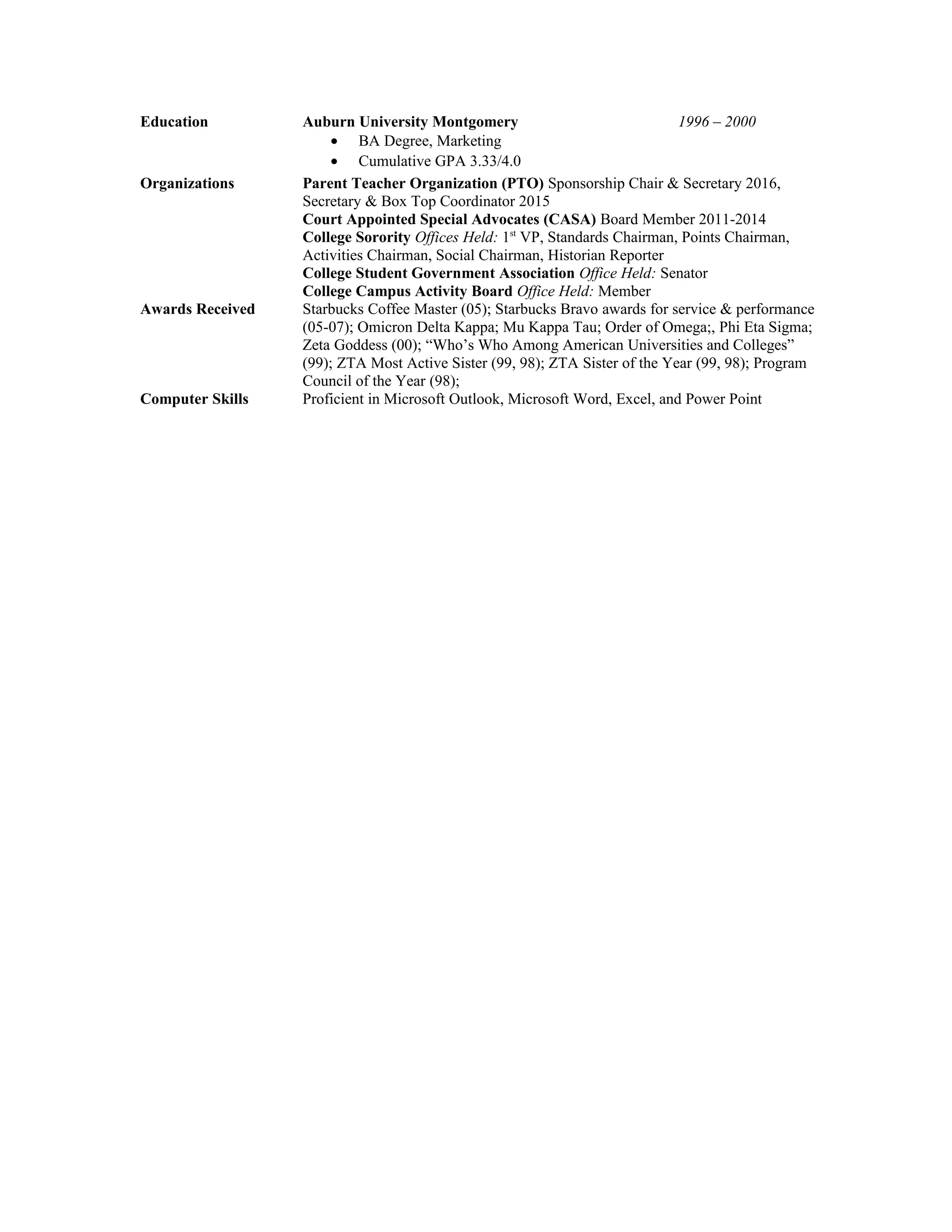 resume -- Sandy Lynn Williams | DOC