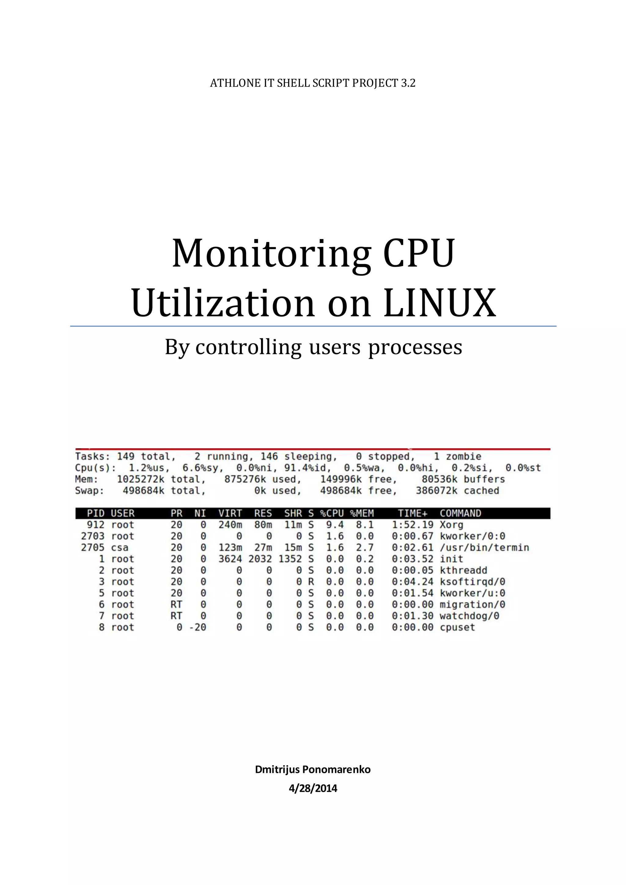 Monitoring Cpu Utilization On Linux Shell Script Project Pdf