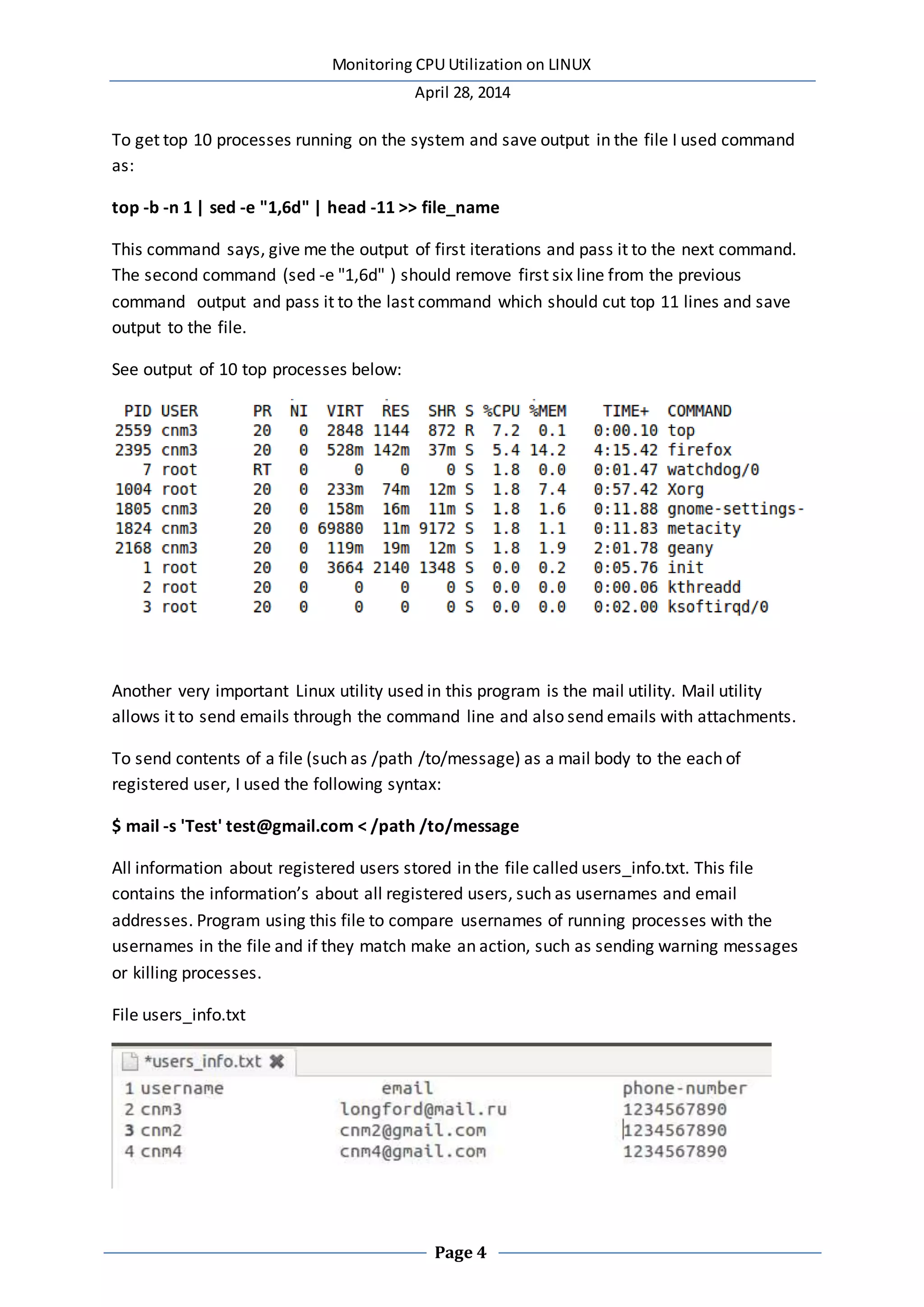 Monitoring CPU Utilization on LINUX (Shell Script Project) | PDF