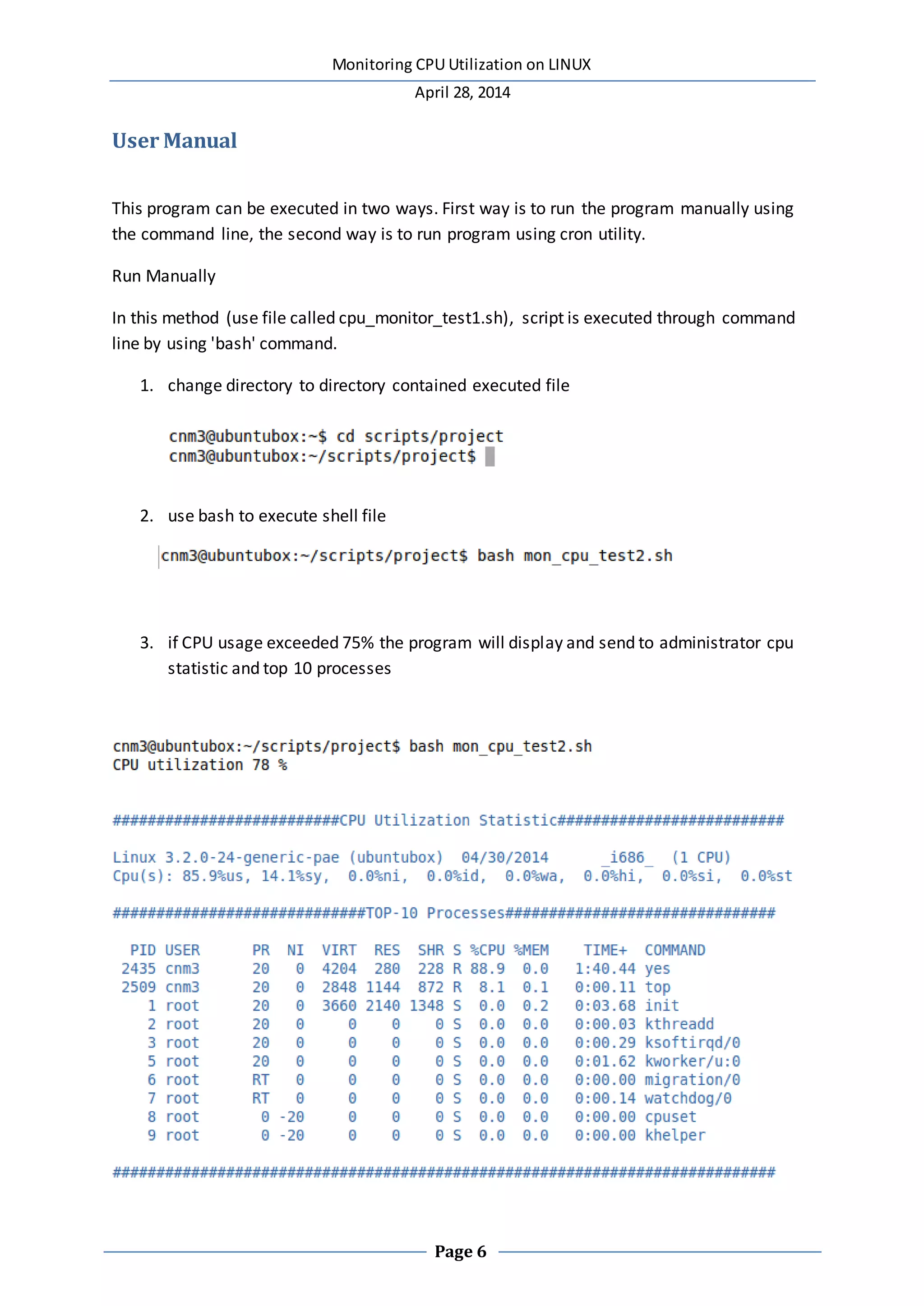 Monitoring CPU Utilization on LINUX (Shell Script Project) | DOCX