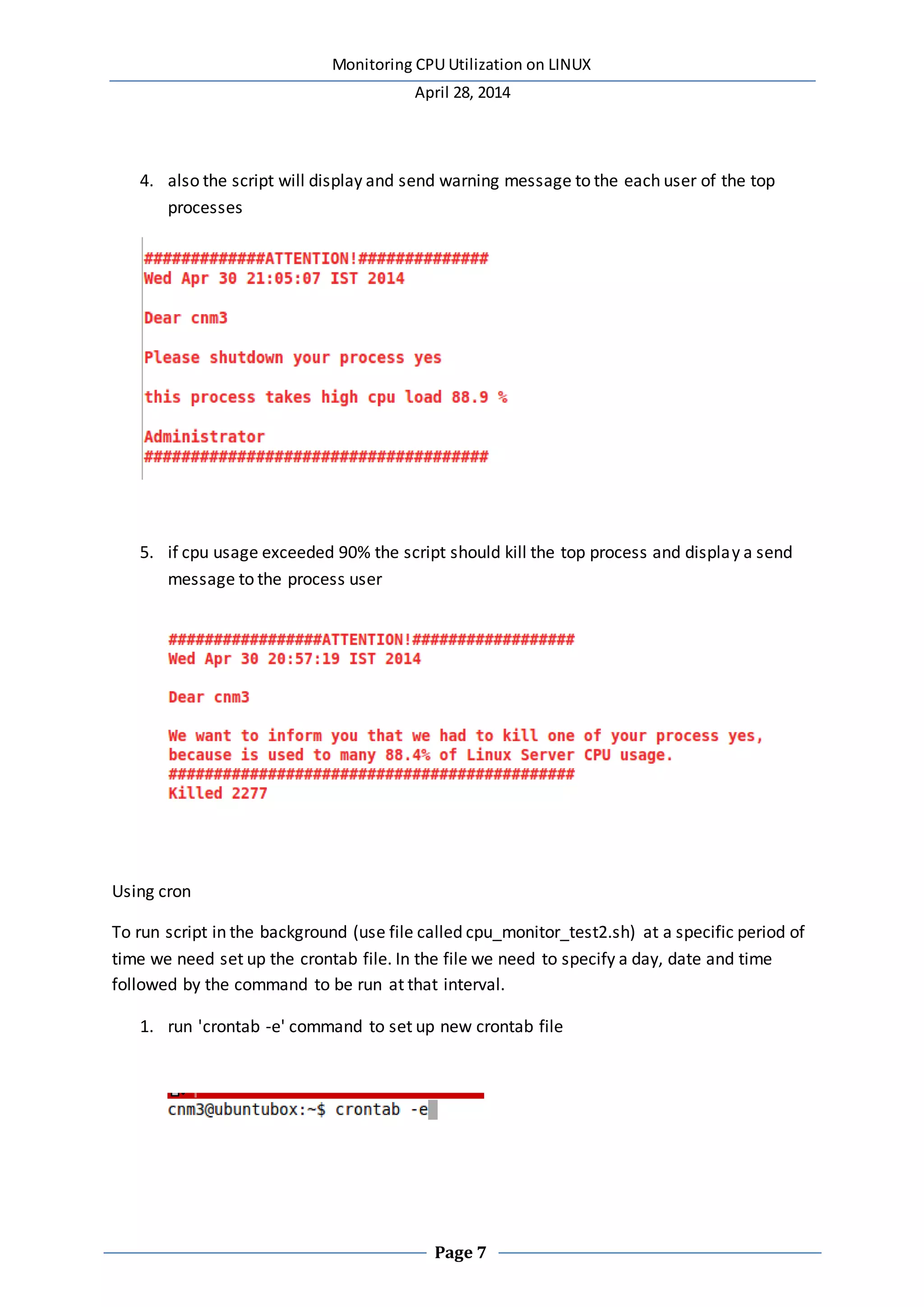 Monitoring CPU Utilization on LINUX (Shell Script Project) | DOCX