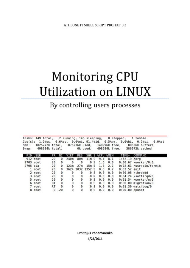 Monitoring CPU Utilization on LINUX (Shell Script Project) | DOCX