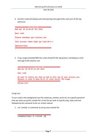 Monitoring CPU Utilization on LINUX (Shell Script Project) | DOCX