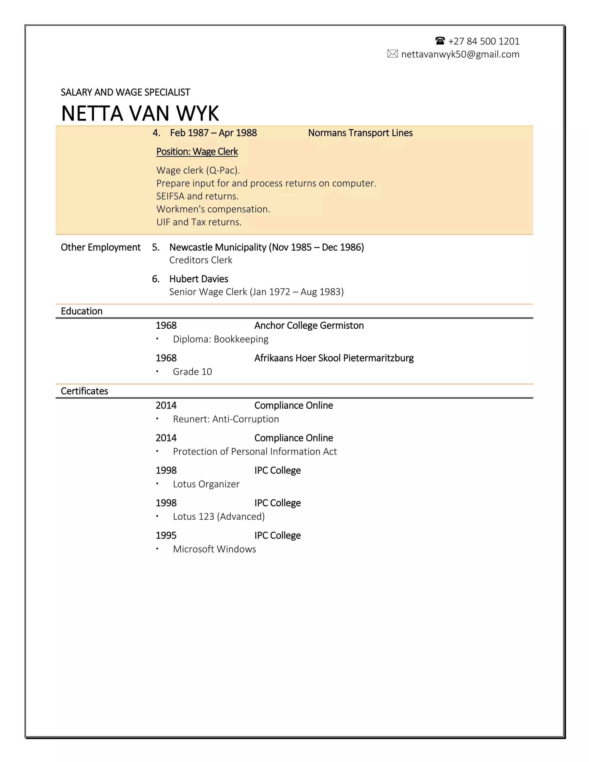 Netta Van Wyk | PDF | Business | Business and Finance
