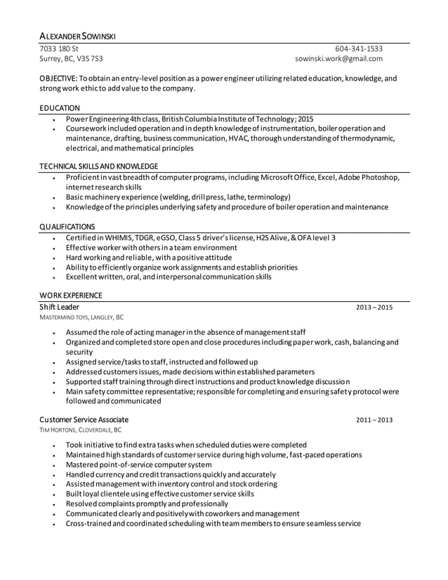 Alexander Sowinski_Power Engineering Resume | PDF