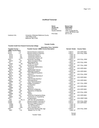 Steven's Unofficial Transcript | PDF