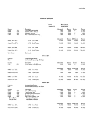 Steven's Unofficial Transcript | PDF