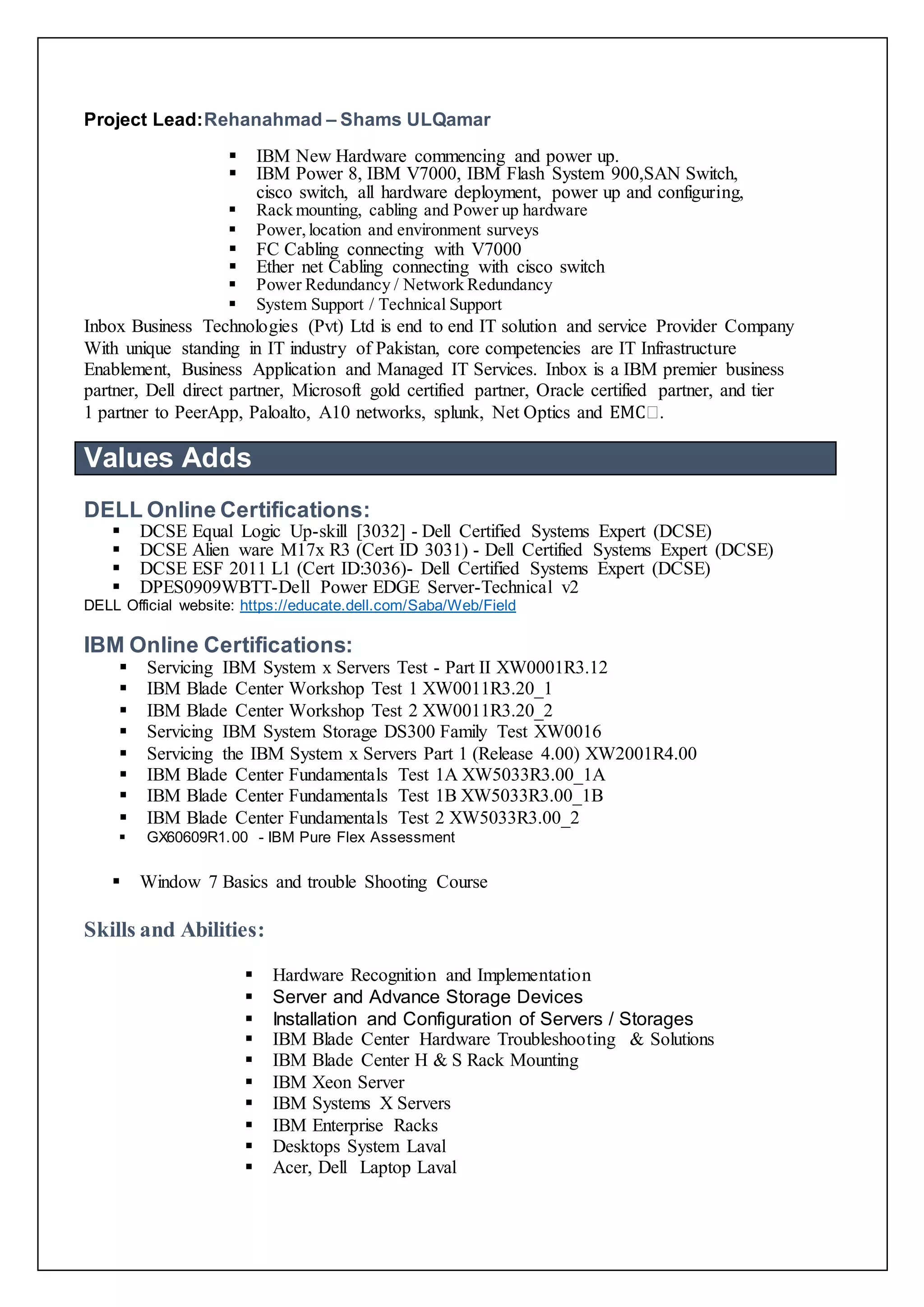 Shams UL Qamar- Resume new | DOCX