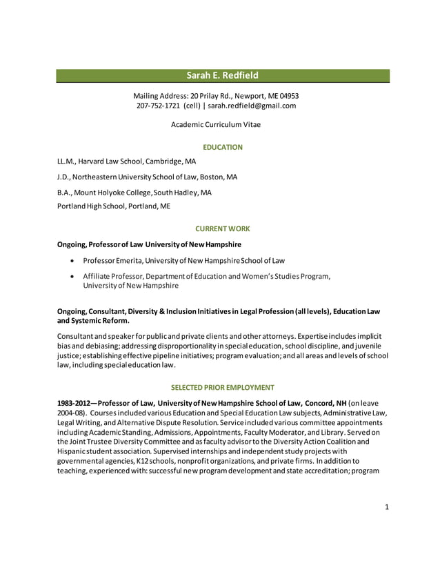 Redfield academic resume | DOCX