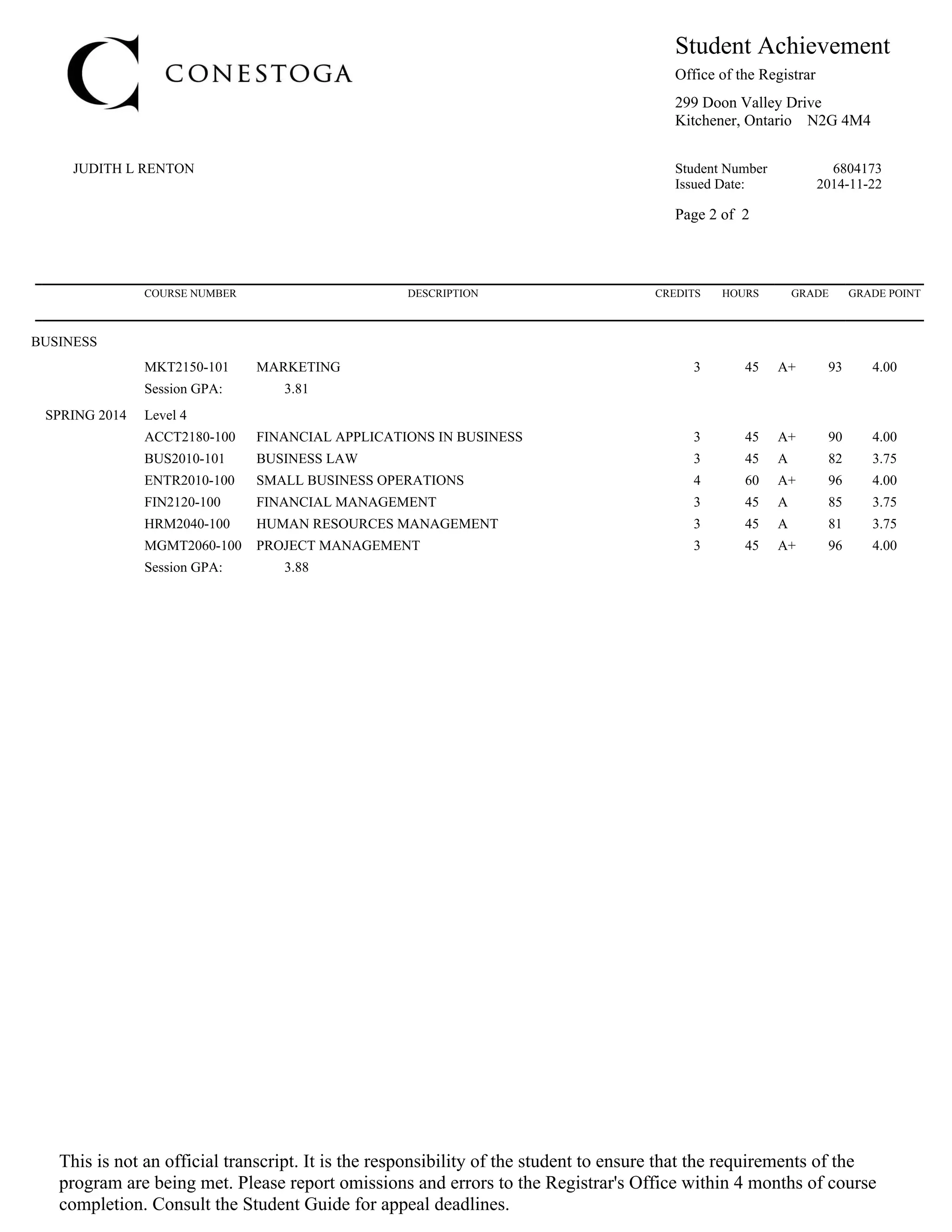 Judith Renton Achievement.Business Diploma | PDF