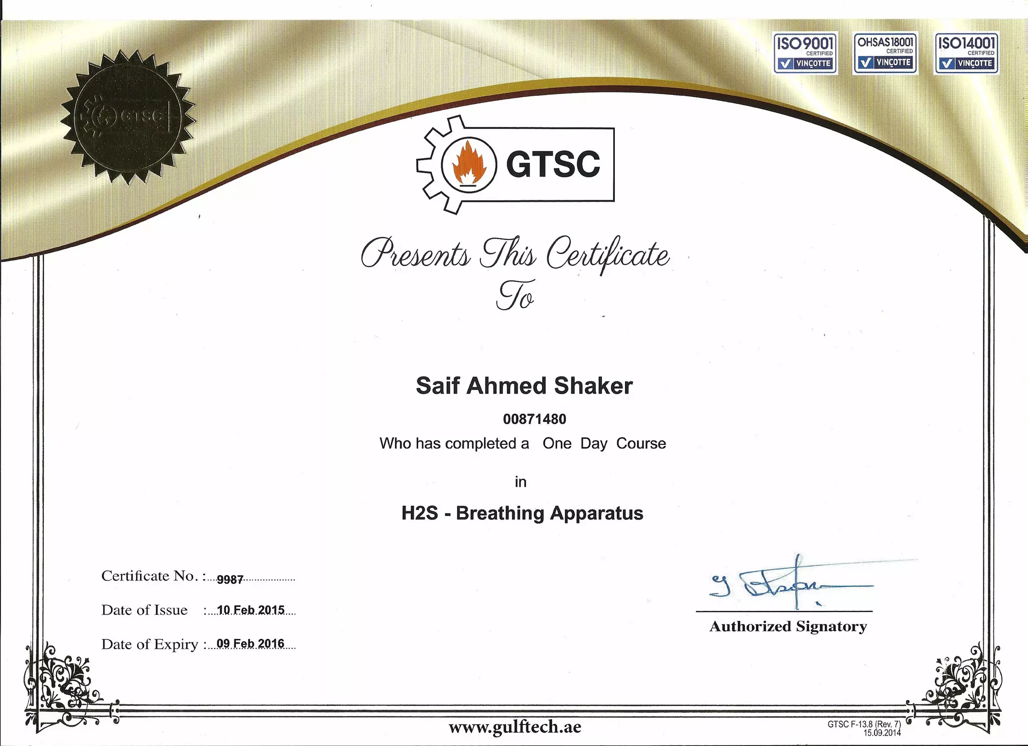 0195 Saif Ahmad_ H2S Certificate | PDF