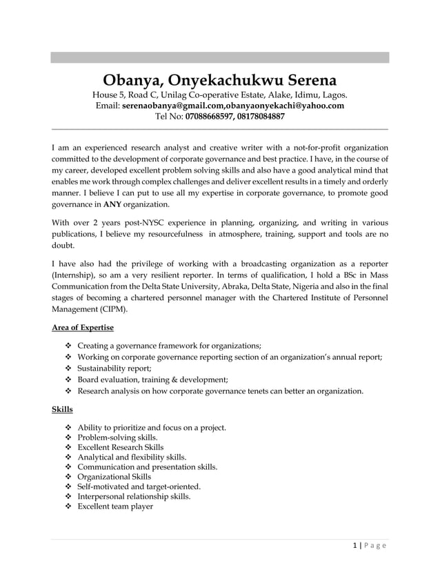 Serena Obanya's CV | PDF