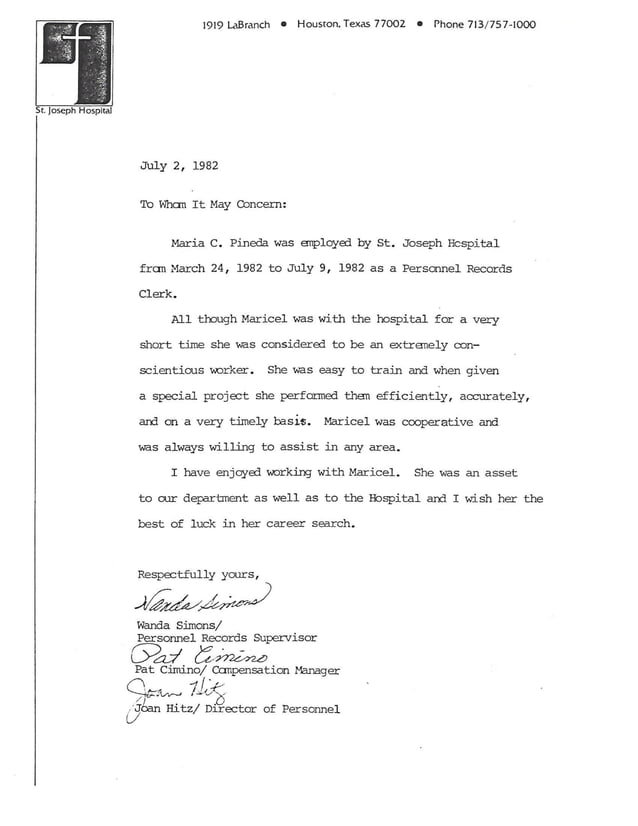 Recommendation Letter - St Joseph Hospital | PDF