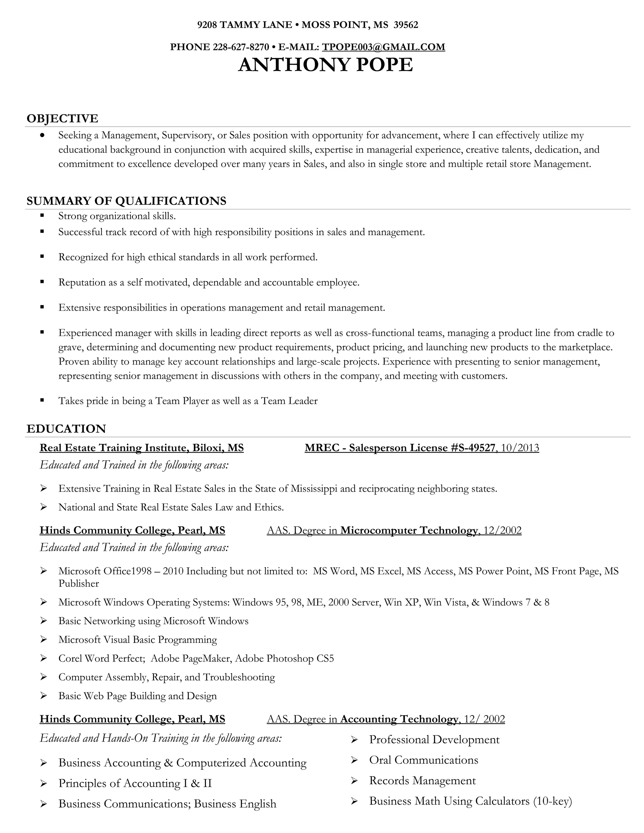 Tony_Pope_Updated_Resume_08 - 2015 - REVISED | PDF | Retail Property | Real Estate