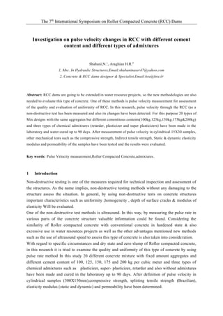 Investigation on pulse velocity changes in RCC with different cement ...