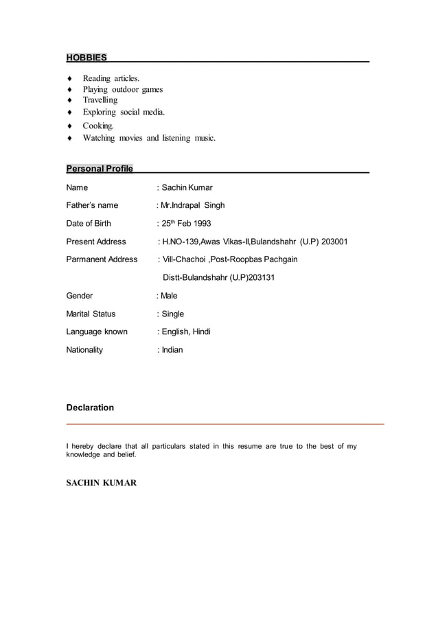 sachin cv.. | DOCX | Business | Business and Finance
