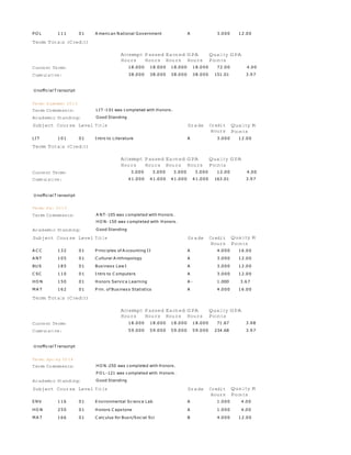 Unofficial Transcript | DOCX | Undergraduate Education | College Education