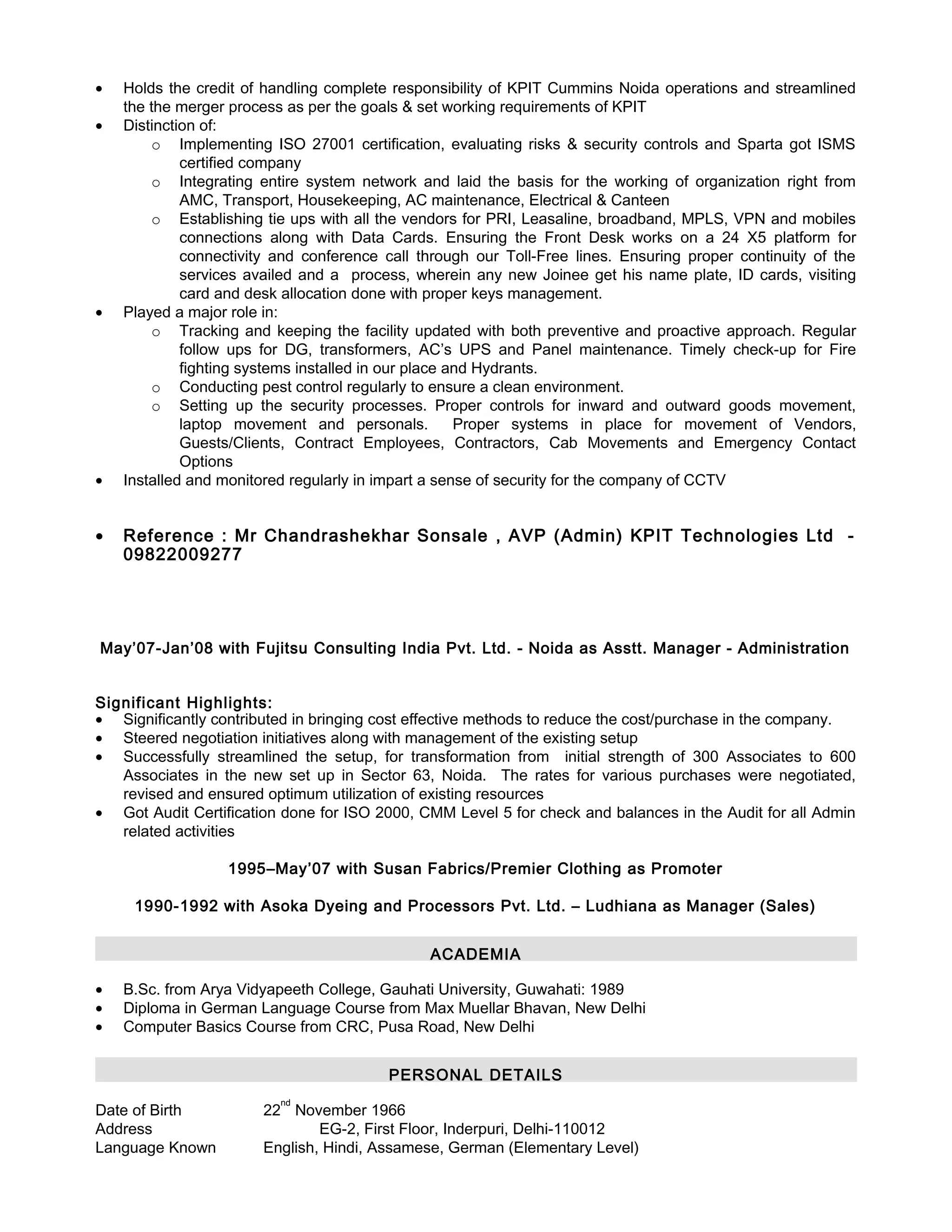 Resume Sunil Golchha | DOC