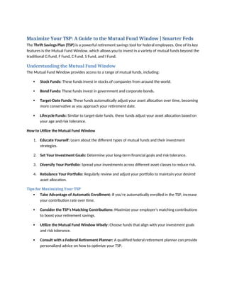 Maximize Your TSP: A Guide to the Mutual Fund Window | Smarter Feds | DOCX