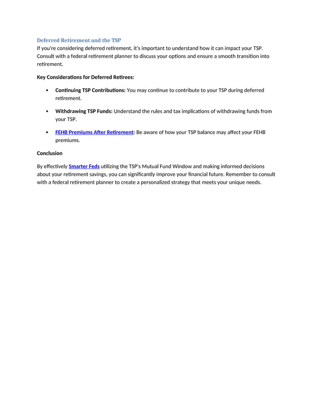 Maximize Your TSP: A Guide to the Mutual Fund Window | Smarter Feds | DOCX