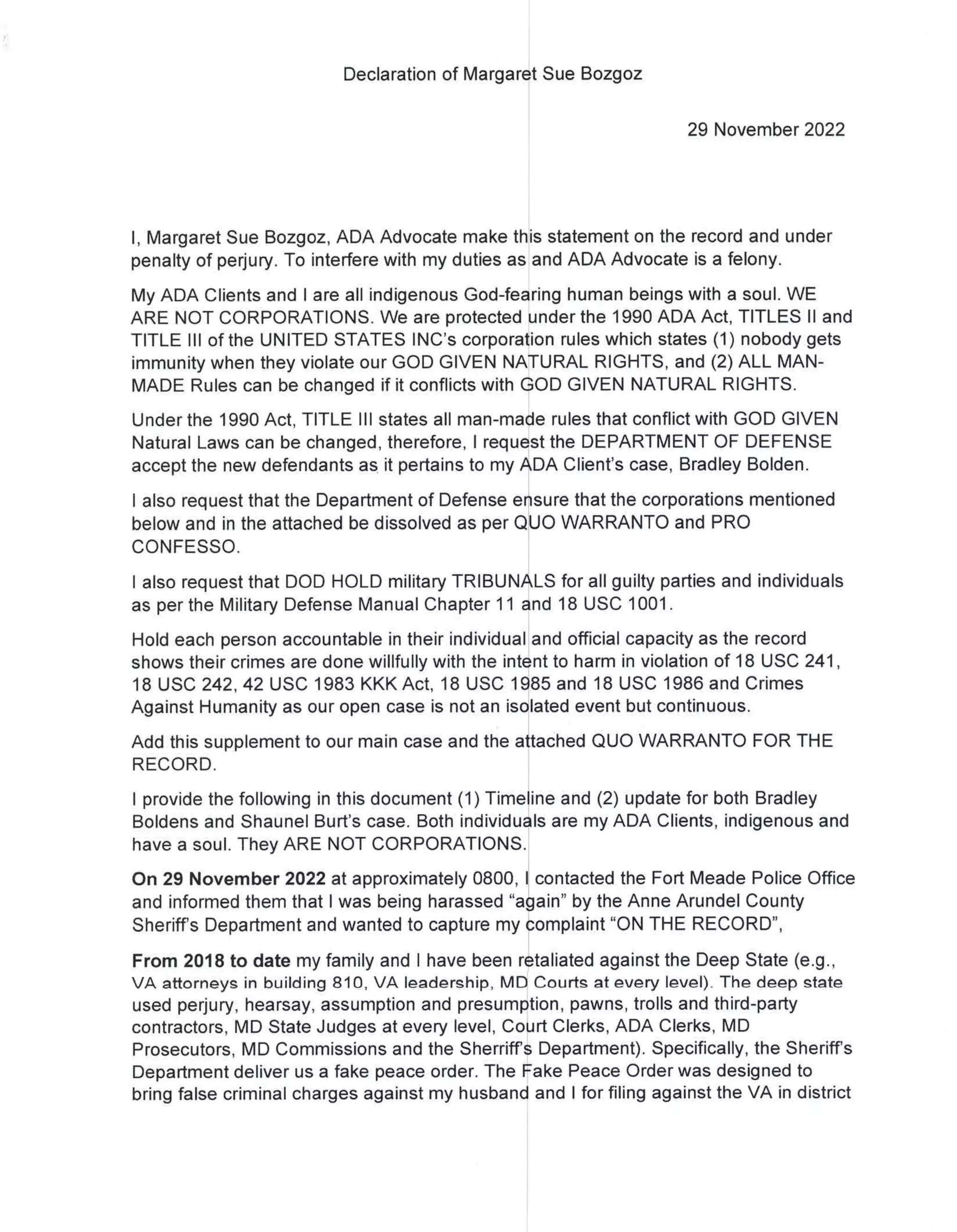 #2 Declaration of ADA Client and ADA Advocate abuse.pdf
