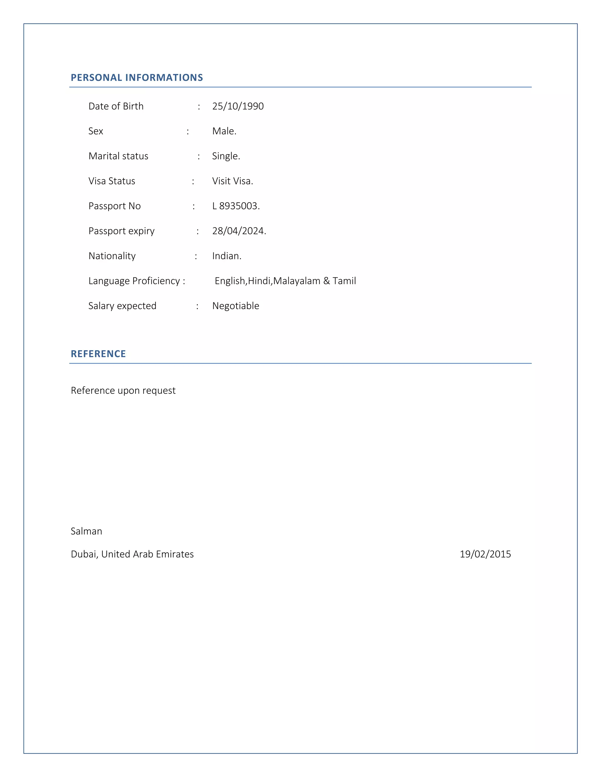 Resume Salman | DOCX | Travel