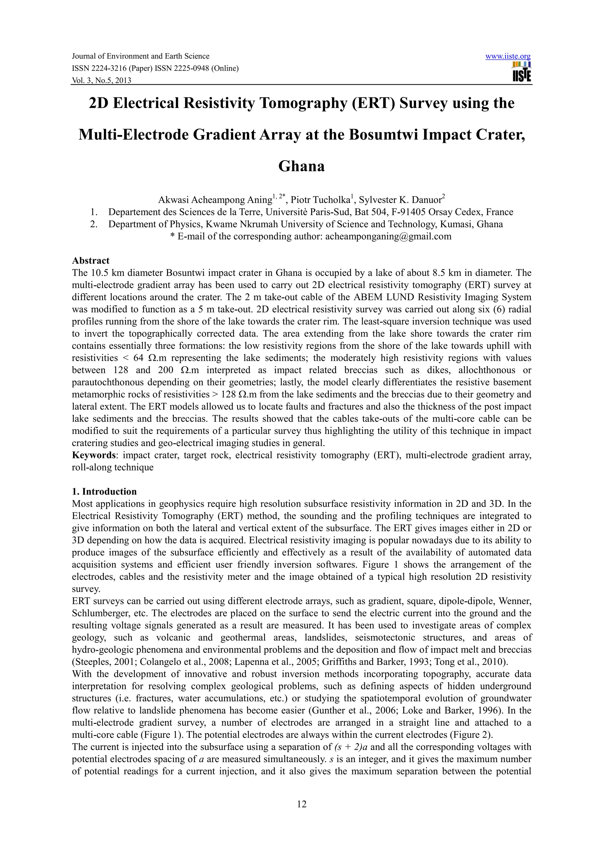 2 d electrical resistivity tomography (ert) survey using the multi electrode gradient array at ...