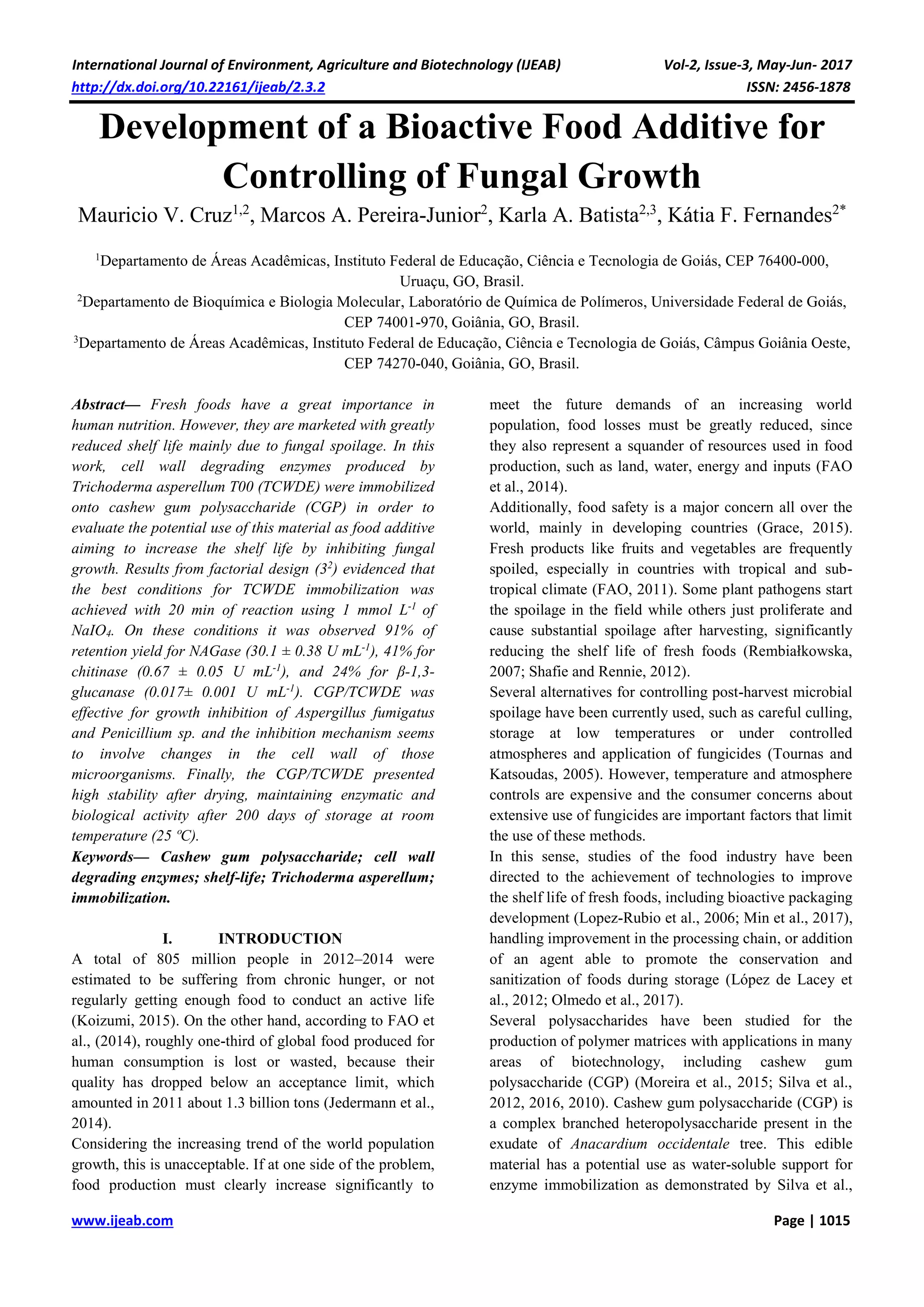 Development of a Bioactive Food Additive for Controlling of Fungal ...