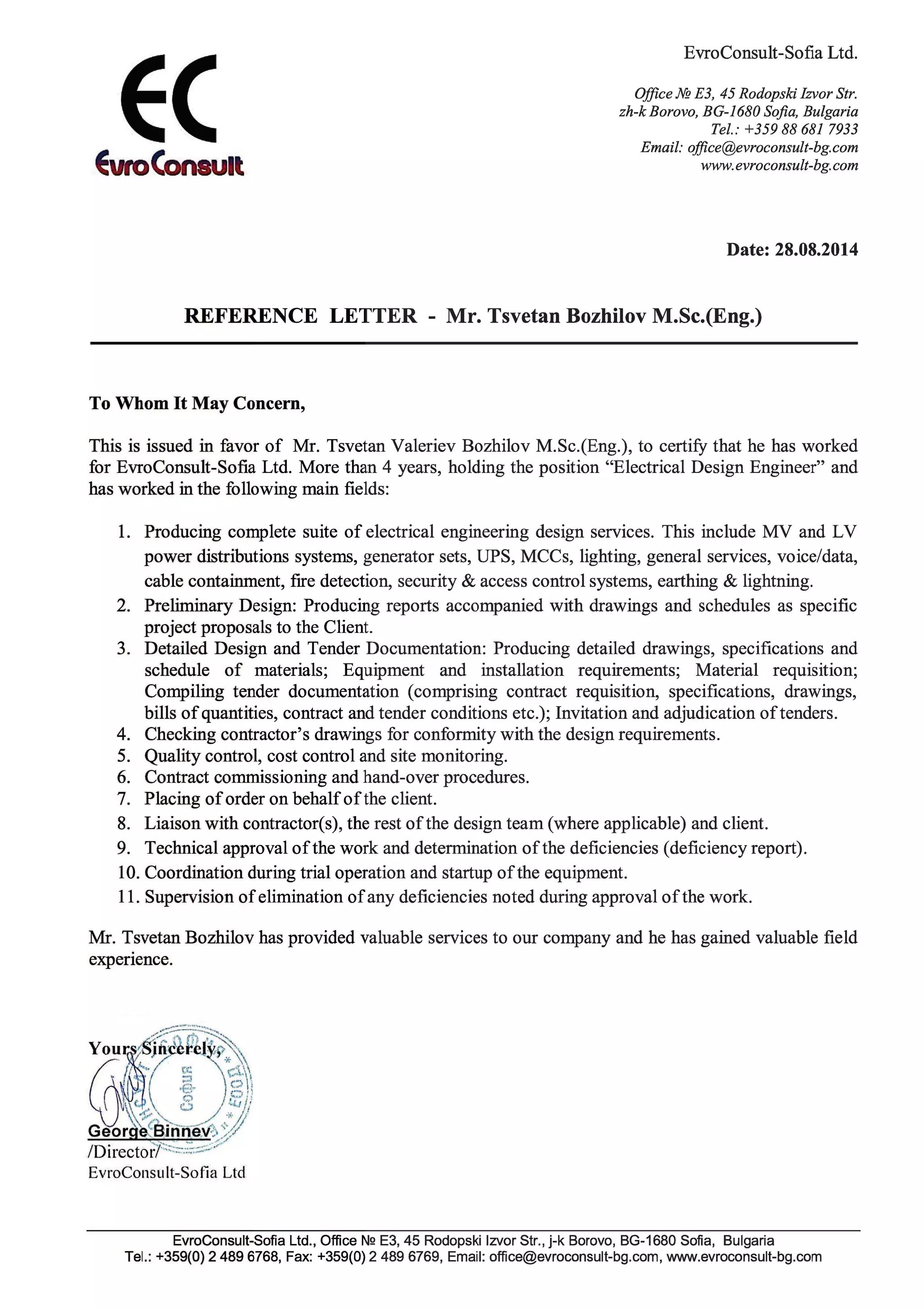Reference Letter - Evroconsult | PDF