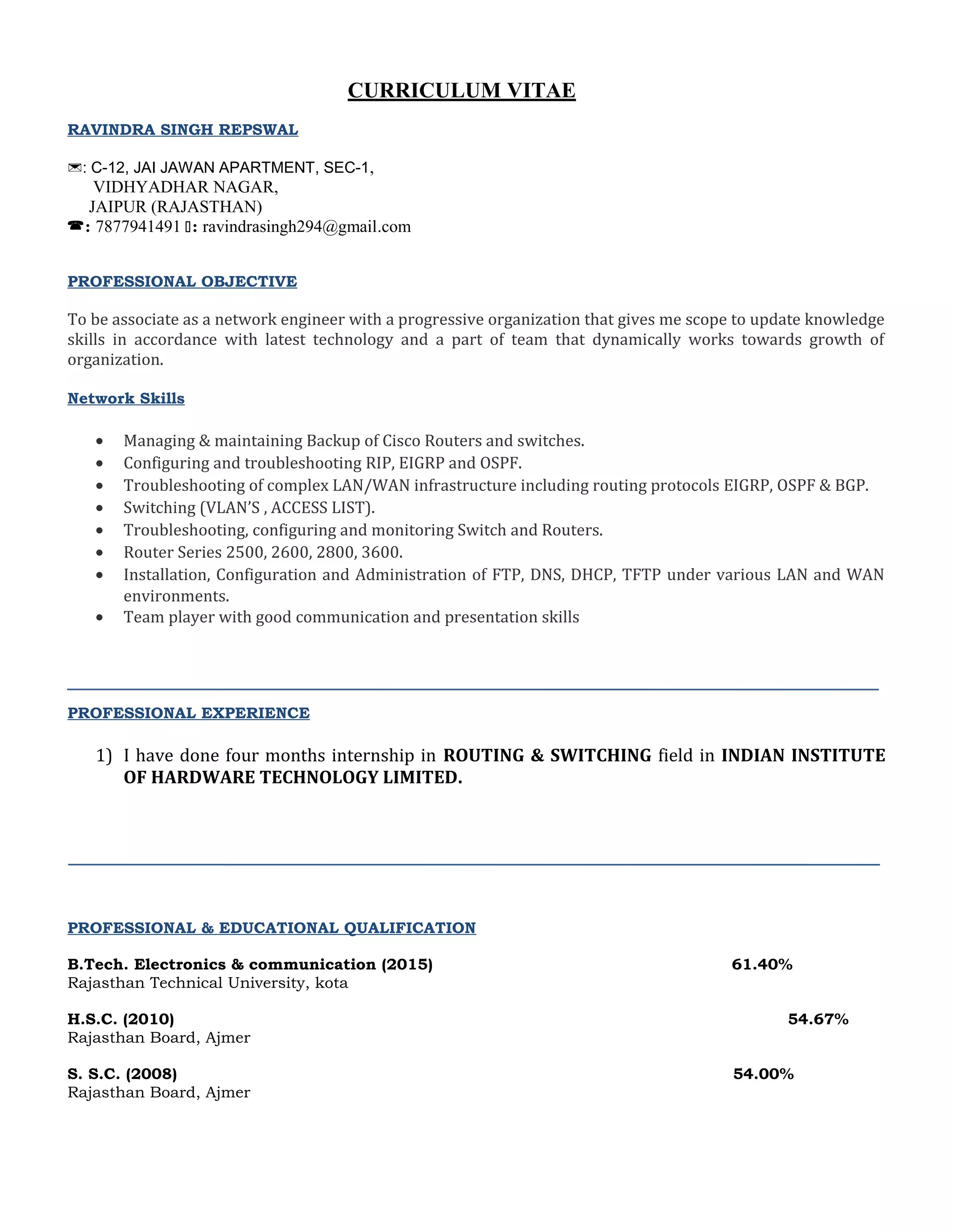 ravindra singh cv | DOC
