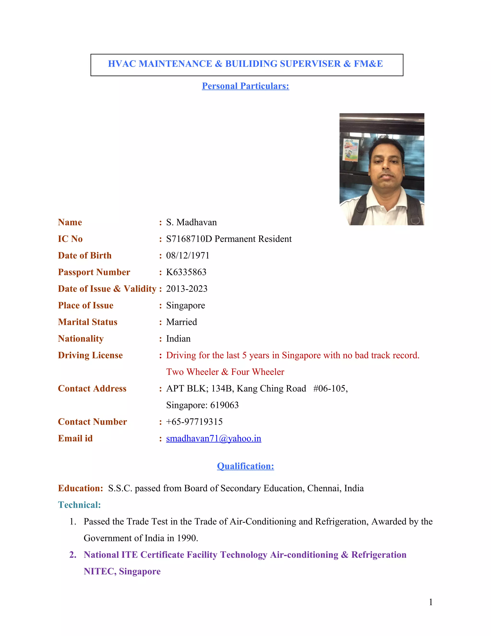 madhavan bio-data | DOC