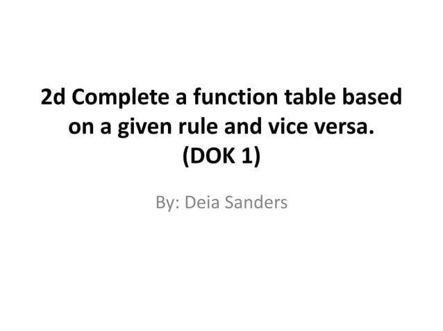 2d function table | PPT