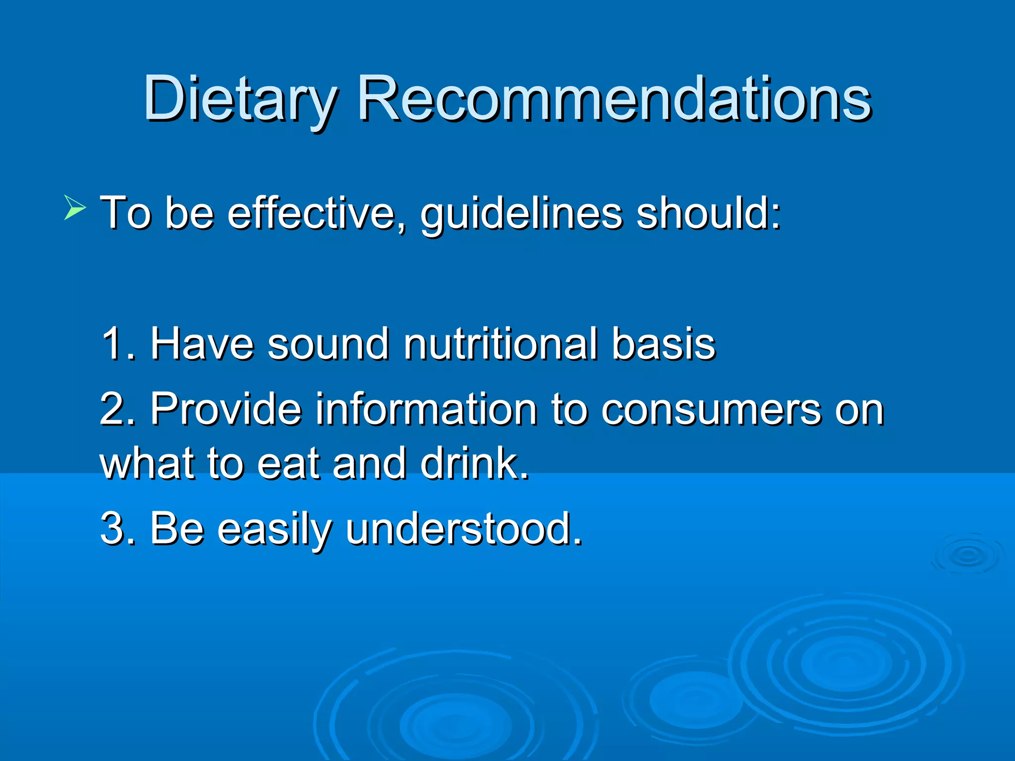 Dietary Recommendations, Food Guides, and Food Labels to Plan Menus | PPT