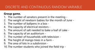 Discrete and Continuous Random Variable | PPTX