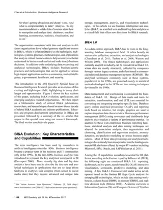 Business inteligence and analytics: From big data to big impact | PDF