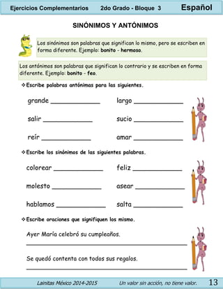 2do grado bloque 3 - ejercicios complementarios | PDF