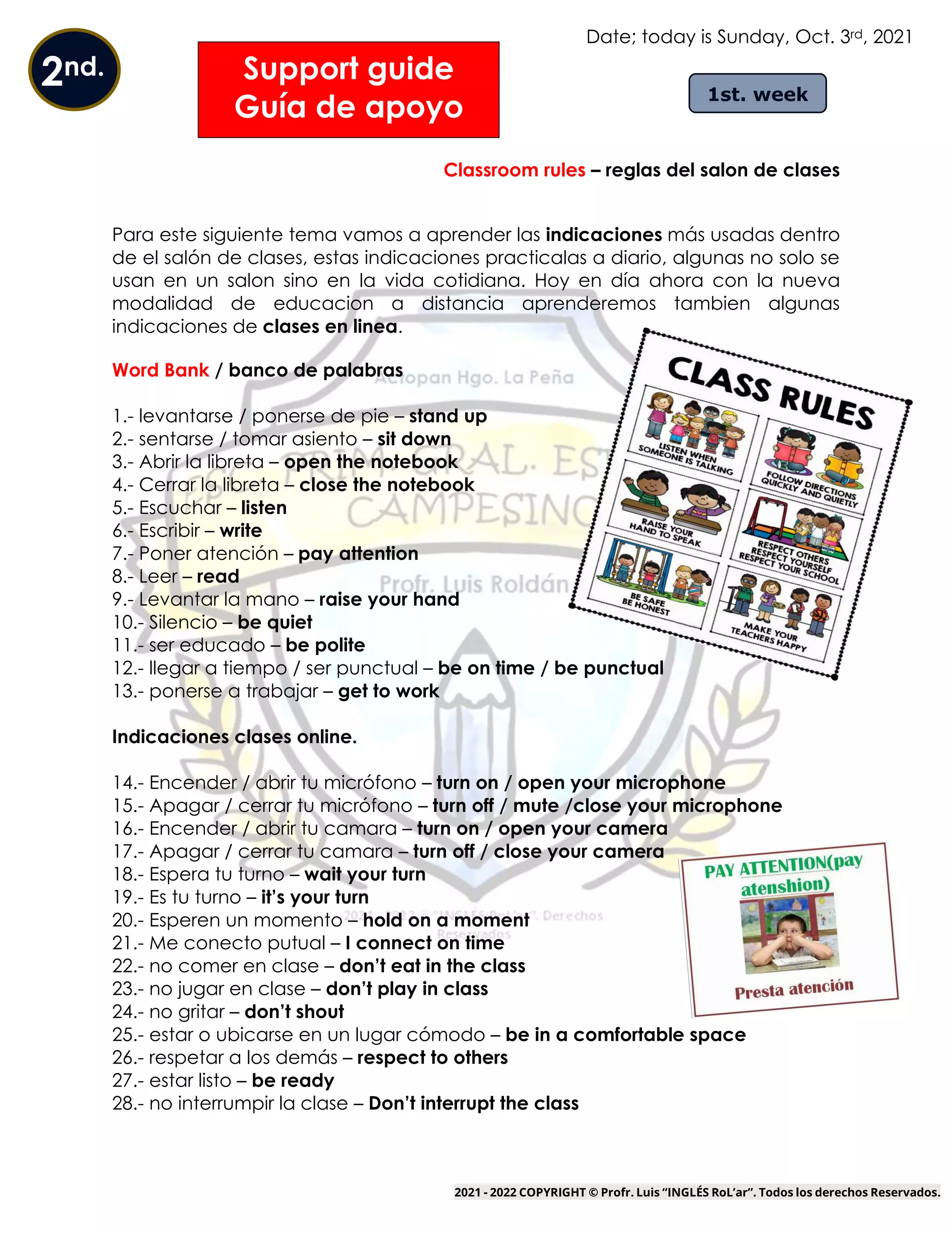 2do grado guía de apoyo classroom rules | PDF