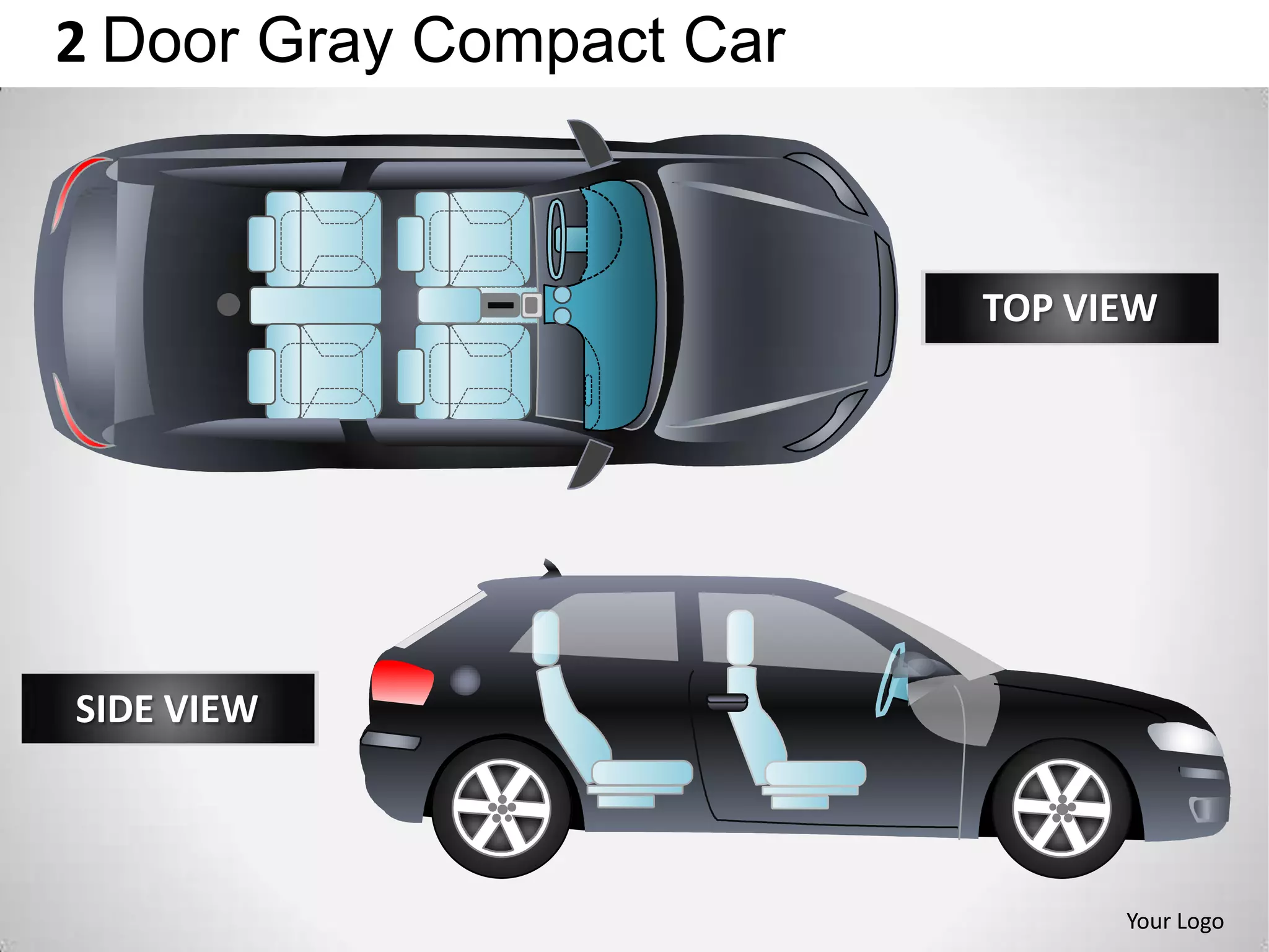 2 door gray compact car top view powerpoint presentation templates | PPTX