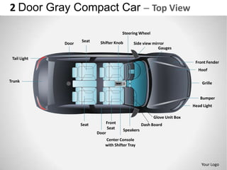 2 door gray compact car top view powerpoint presentation templates | PPTX