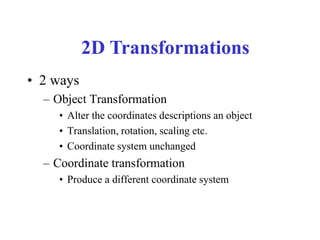“Transformations are the operations applied to geometrical description ...