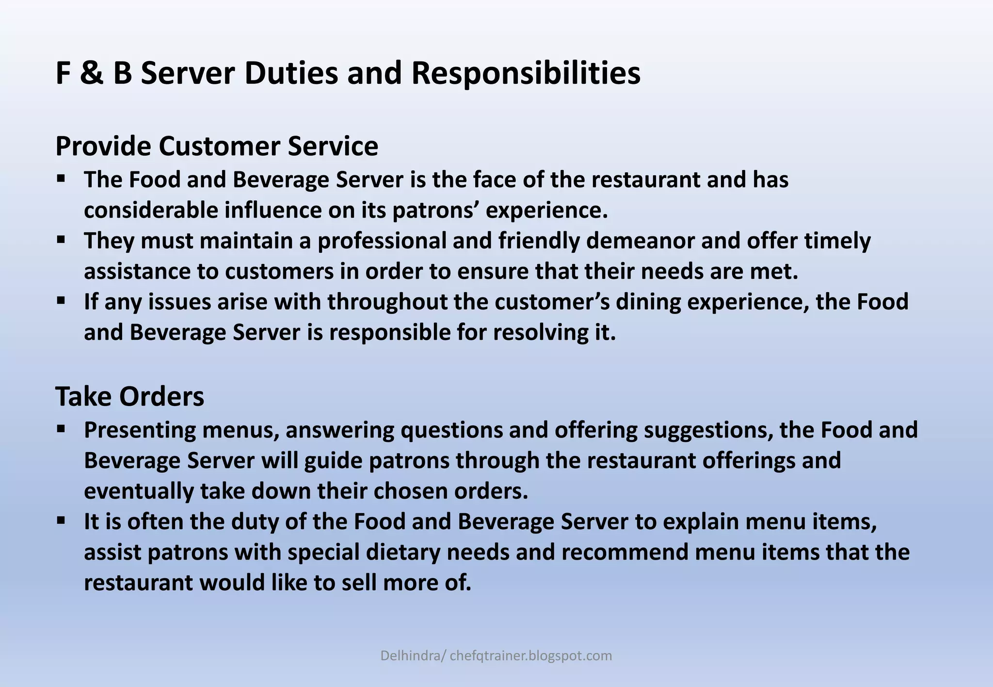 Duties and Responsibilities Food and Beverage Service: https://www ...