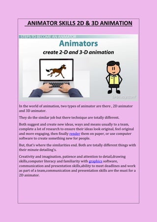 ANIMATOR SKILLS 2D & 3D ANIMATION | PDF