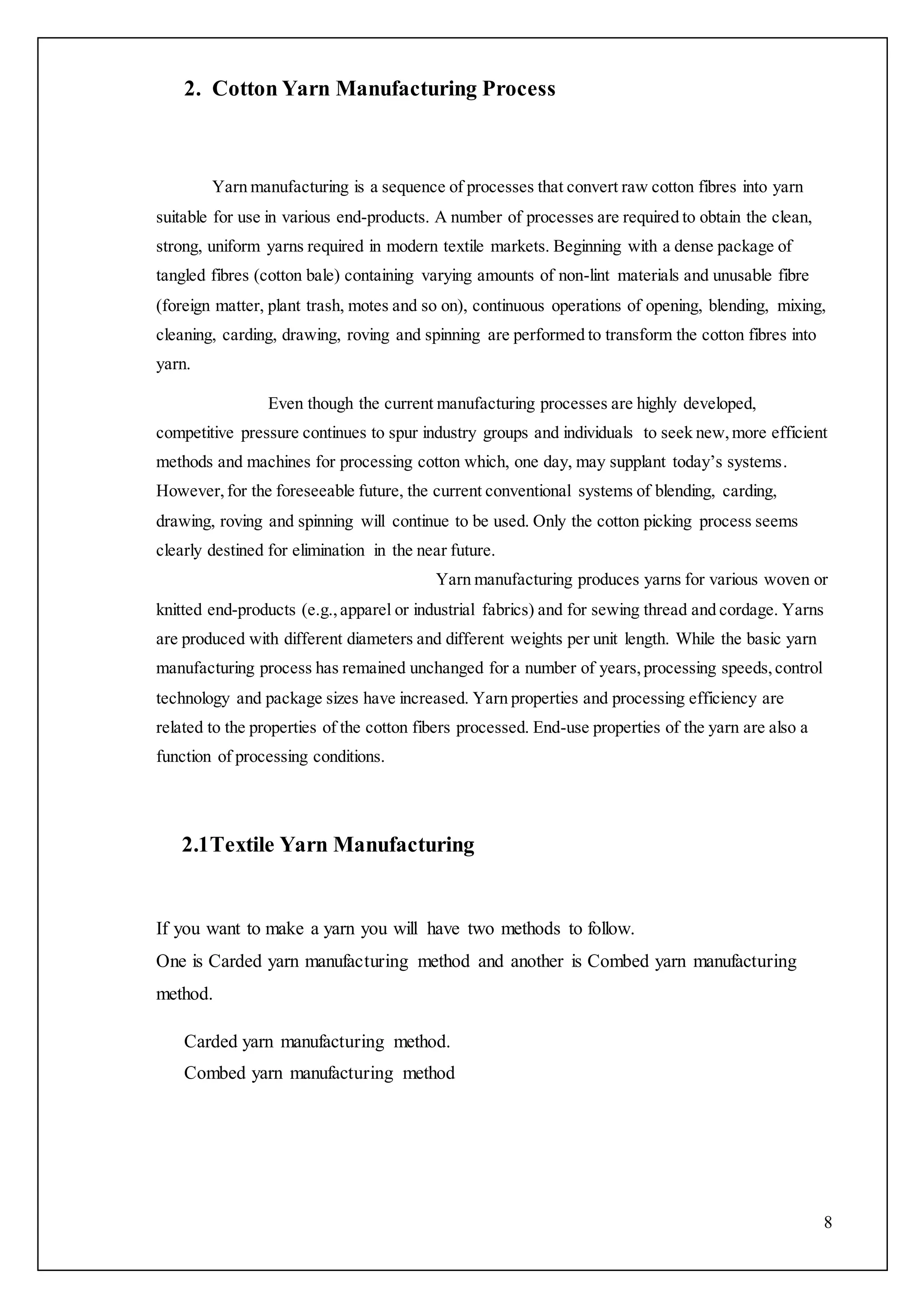 Cotton Yarn Manufacturing Process (1) | DOCX