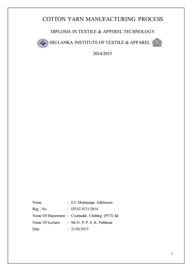 Cotton Yarn Manufacturing Process (1) | DOCX